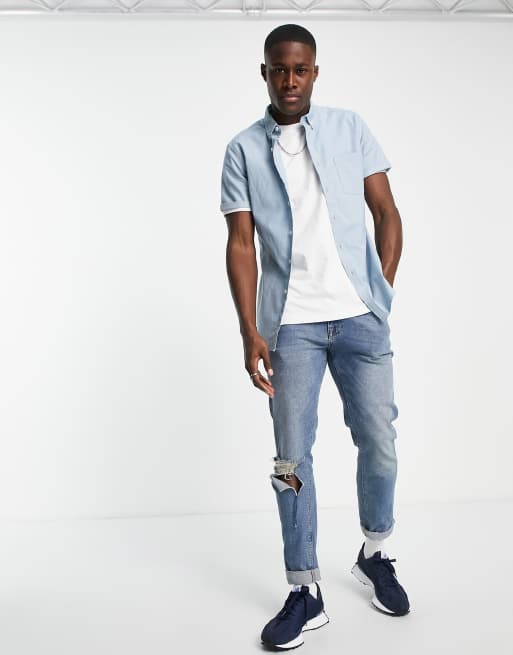 ASOS DESIGN slim fit oxford shirt in dusty blue | ASOS