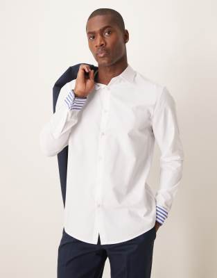ASOS DESIGN slim fit smart shirt with contrast cuff in white texture | ASOS