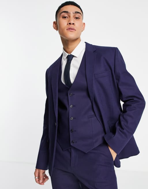 ASOS DESIGN slim linen mix suit jacket in navy | ASOS