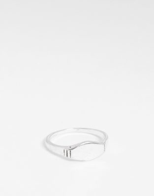 ASOS DESIGN slim signet ring with shoulder emboss in silver tone | ASOS