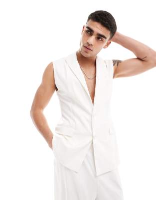 ASOS DESIGN slim sleeveless suit jacket in white | ASOS