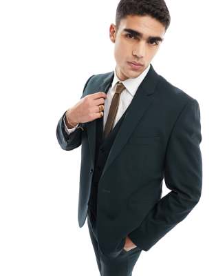 ASOS DESIGN slim suit jacket in dark green | ASOS