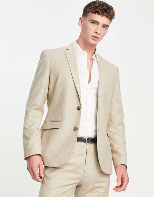 ASOS DESIGN slim suit in stone slub crosshatch texture | ASOS