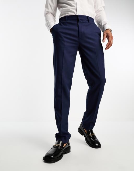 Asos Design Slim Suit Pants In Navy In Micro Texture Asos