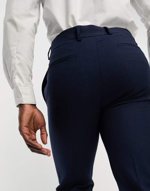 ASOS DESIGN slim suit pants in navy slubby texture | ASOS
