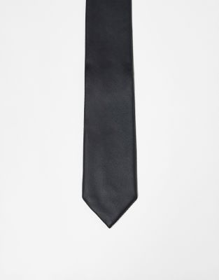 ASOS DESIGN slim tie in black faux leather | ASOS