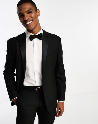 ASOS DESIGN slim tuxedo suit jacket in black | ASOS