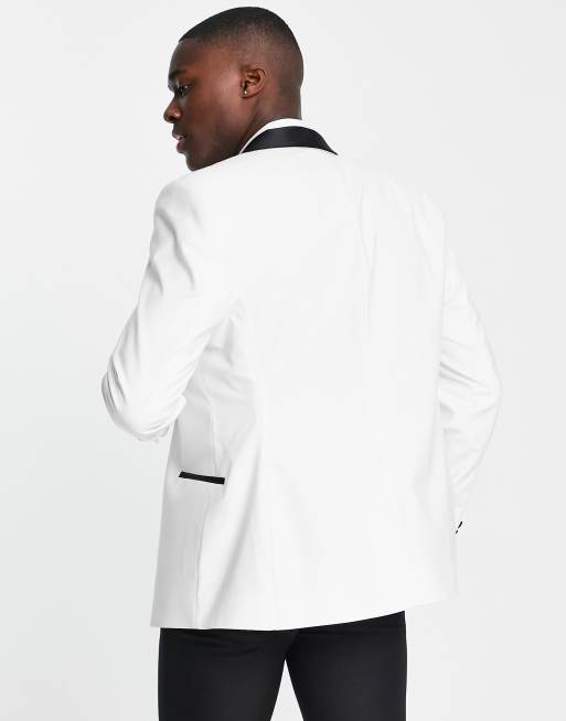 Mens White Tuxedo Jacket Black Lapel