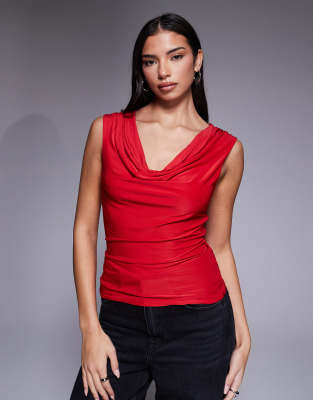ASOS DESIGN slinky cowl drape top in red | ASOS