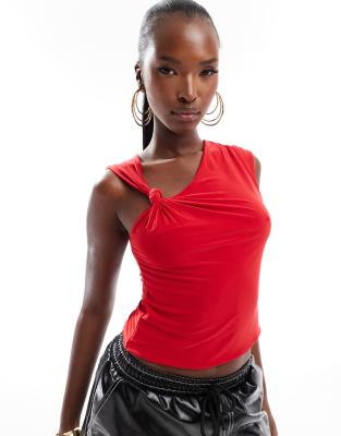 ASOS DESIGN slinky knot shoulder vest top in red | ASOS