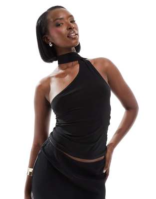 ASOS DESIGN slinky scarf halter top in black | ASOS