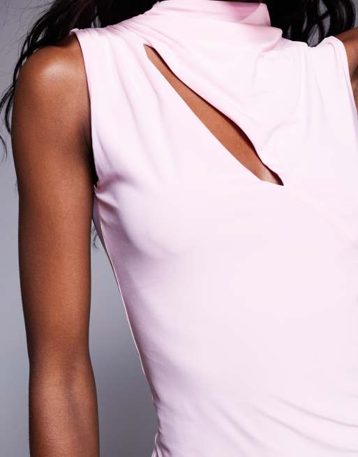 ASOS DESIGN slinky slash cut out top in pastel pink | ASOS