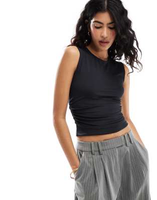 ASOS DESIGN slinky wide shoulder sleeveless tank top in black | ASOS