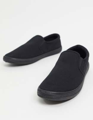 ASOS DESIGN slip on plimsolls in black canvas | ASOS