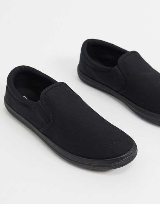 ASOS DESIGN slip on plimsolls in black canvas | ASOS