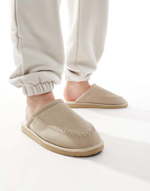 ASOS DESIGN slippers in stone faux suede with chunky sole | ASOS