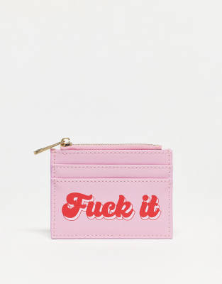 ASOS DESIGN slogan print cardholder and purse in pink | ASOS
