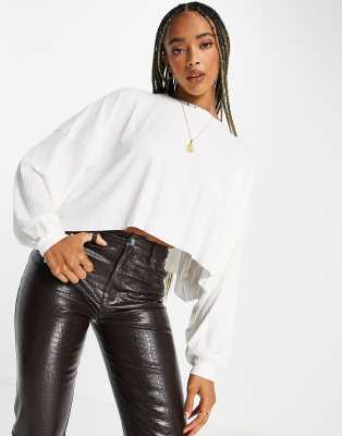 Asos Design Slouchy Batwing Crop Top In Soft Ribbed In White | ModeSens