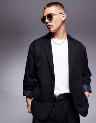 ASOS DESIGN slouchy boxy suit jacket in black twill | ASOS