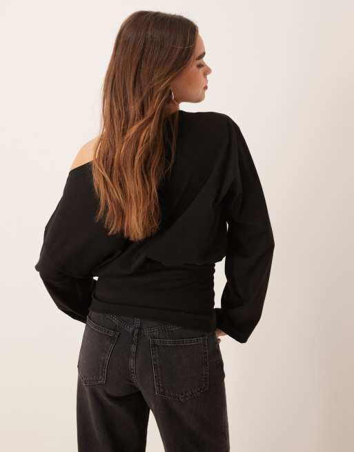 ASOS DESIGN slouchy off shoulder long sleeve top in black | ASOS