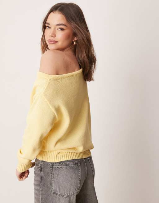 ASOS DESIGN slouchy one shoulder sweater in lemon | ASOS