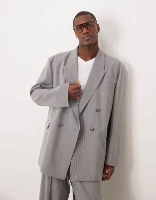 ASOS DESIGN slouchy oversized suit jacket in grey pinstripe | ASOS