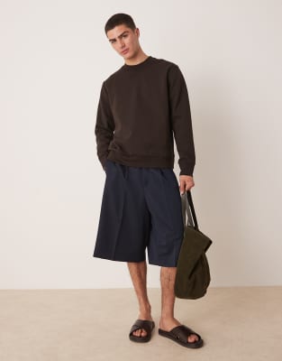 ASOS DESIGN smart awkward length shorts with front pleat in navy | ASOS