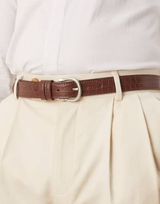 ASOS DESIGN smart belt with mock croc in brown faux leather | ASOS