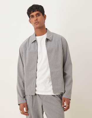 ASOS DESIGN smart co-ord cropped harrington in grey pinstripe | ASOS
