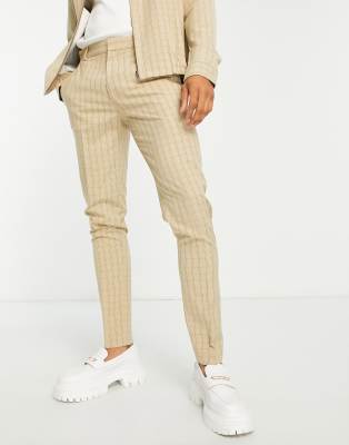 ASOS DESIGN smart co-ord skinny trousers in stone grid check | ASOS
