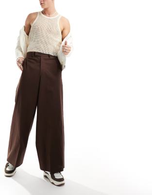 ASOS DESIGN smart extreme wide leg linen blend trousers in brown | ASOS