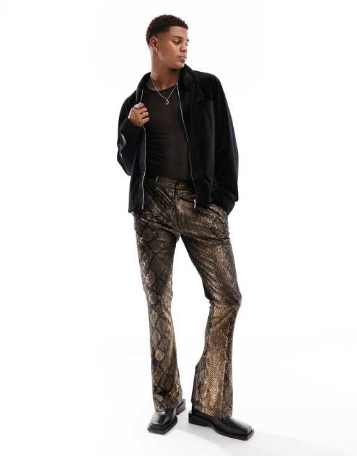 ASOS DESIGN smart flared pants in bronze snake pattern | ASOS