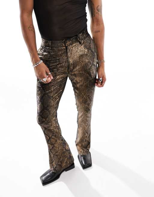ASOS DESIGN smart flared pants in bronze snake pattern | ASOS