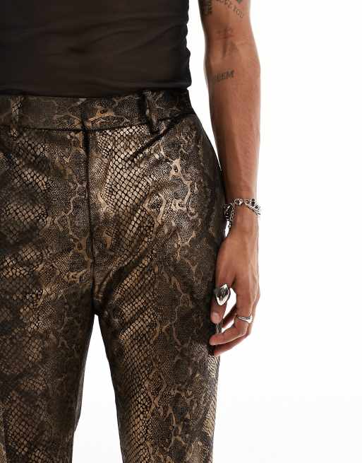 ASOS DESIGN smart flared pants in bronze snake pattern | ASOS