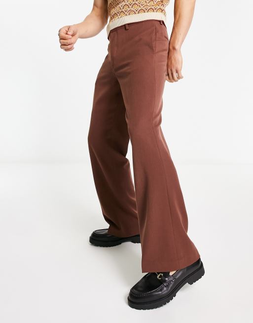ASOS DESIGN smart flared pants in brown | ASOS