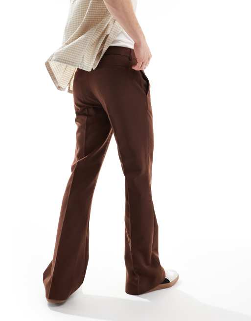ASOS DESIGN smart flared pants in brown | ASOS