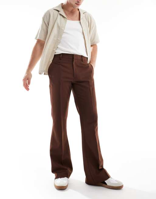 ASOS DESIGN smart flared pants in brown | ASOS