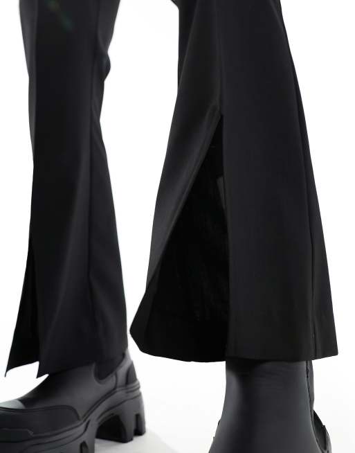 ASOS DESIGN smart flared pants with front splits in black | ASOS