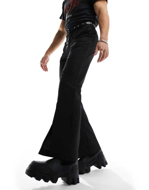 ASOS DESIGN smart flared pants with front splits in black | ASOS