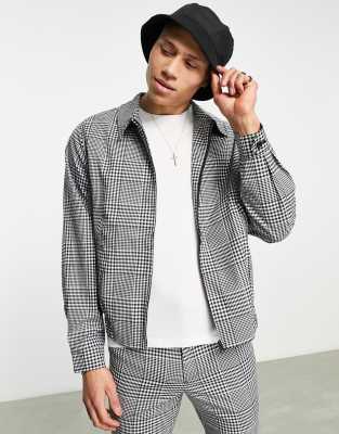 ASOS DESIGN smart harrington jacket in black and white gingham - part of a set | ASOS