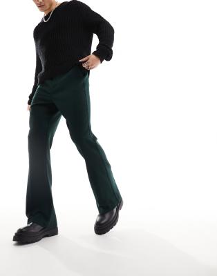 ASOS DESIGN smart high rise flared wool mix pants in forest green | ASOS