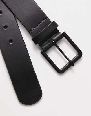 ASOS DESIGN smart leather belt with matte black buckle in black | ASOS