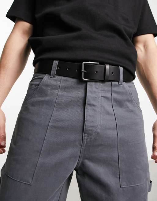 ASOS DESIGN smart leather belt with matte black buckle in black | ASOS