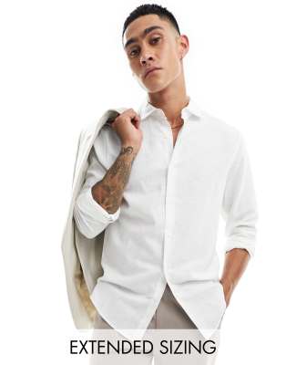ASOS DESIGN smart linen regular shirt with cutaway collar in white | ASOS
