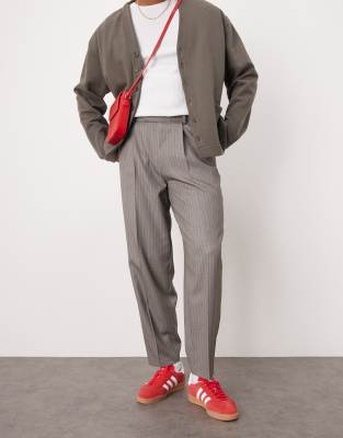 ASOS DESIGN smart oversized tapered pants in grey pinstripe | ASOS