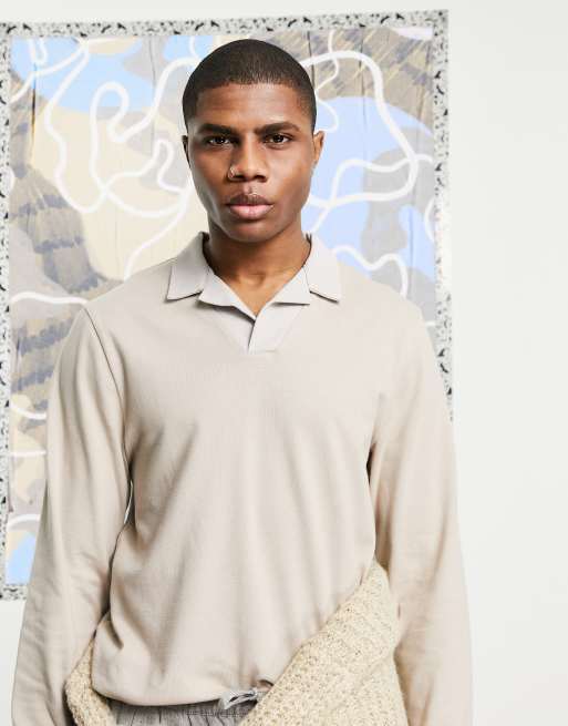 ASOS DESIGN smart pique polo with contrast revere collar in beige | ASOS