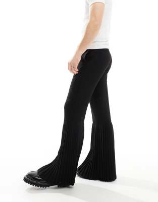 ASOS DESIGN smart skinny flared pants with pleated hem in black | ASOS