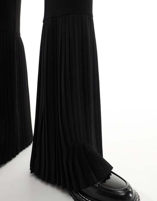 ASOS DESIGN smart skinny flared pants with pleated hem in black | ASOS