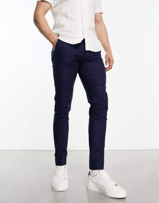ASOS DESIGN smart skinny linen mix pants in navy | ASOS