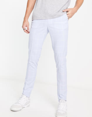 ASOS DESIGN smart skinny pants in pastel blue window check | ASOS